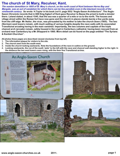The church of St Mary, Reculver, Kent. - Anglo-Saxon churches
