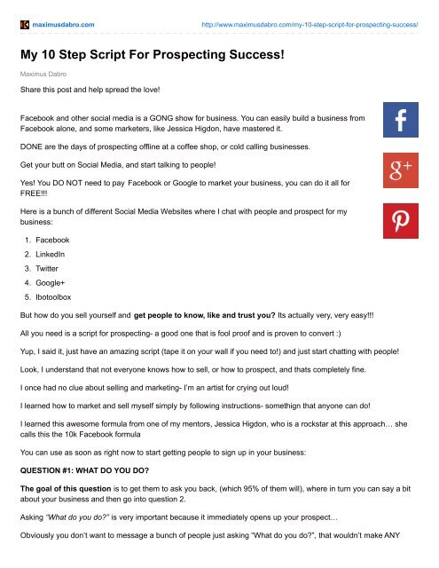 My 10 Step Script For Prospecting Success, Guaranteed!