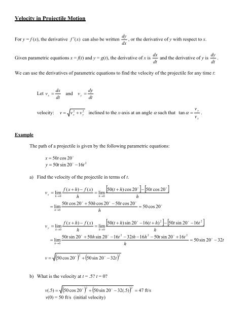 Velocity in Projectile Motion