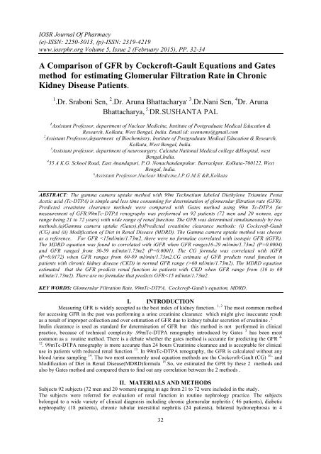 A Comparison of GFR by Cockcroft-Gault Equations and Gates method for ...