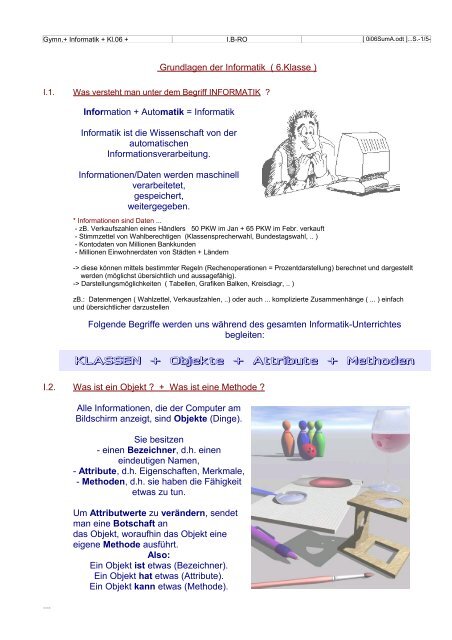 KLASSEN + Objekte + Attribute + Methoden - gidwa