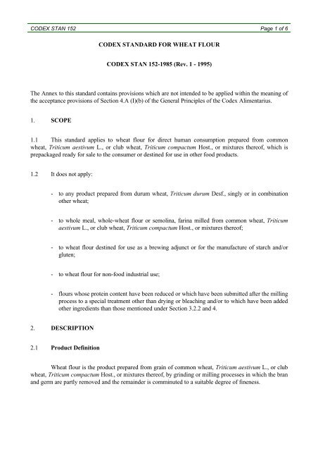 CODEX STANDARD FOR WHEAT FLOUR CODEX STAN 152-1985 ...