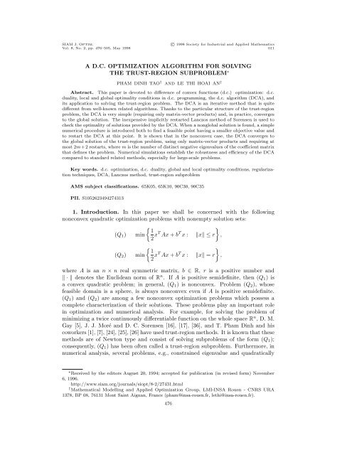 A D.C. OPTIMIZATION ALGORITHM FOR SOLVING THE TRUST ...