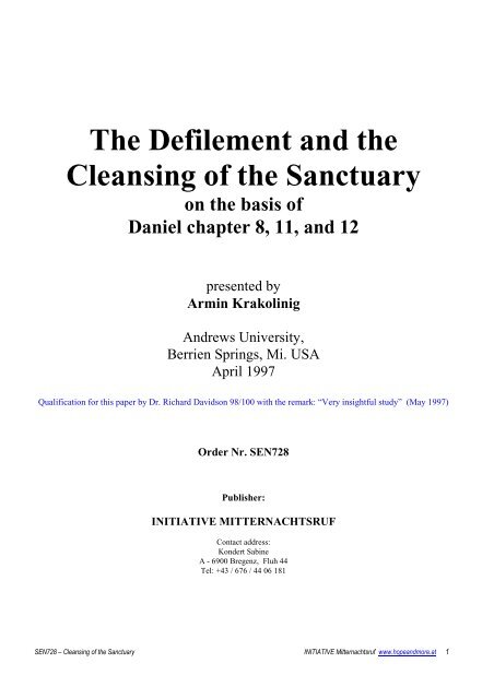The Defilement and the Cleansing of the Sanctuary - Hopeandmore.at