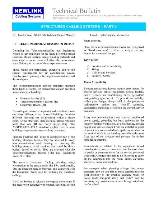 Technical Bulletin - Newlink Cabling Systems