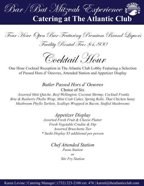 Bar/Bat Mitzvah Menu - The Atlantic Club