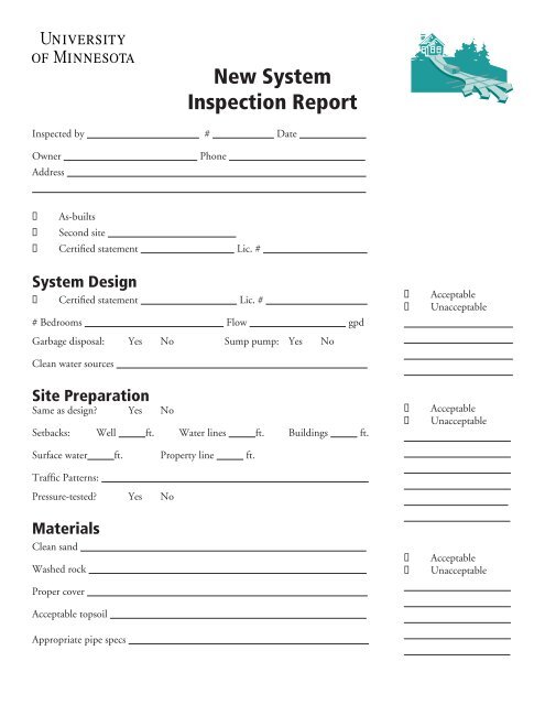 New Construction SSTS Inspection Form - University of Minnesota