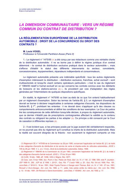 Le contrat cadre de distribution - CREDA