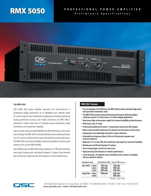 RMX5050 Specifications - Full Compass