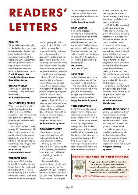 READERS' LETTERS - Mr Bridge