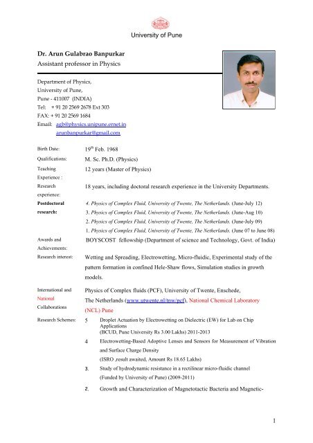 Curriculum Vitae - Department of Physics