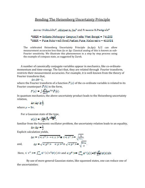 Heisenberg Uncertainty Principle Formula