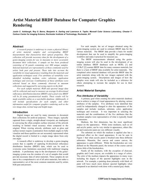 Artist Material BRDF Database for Computer Graphics Rendering