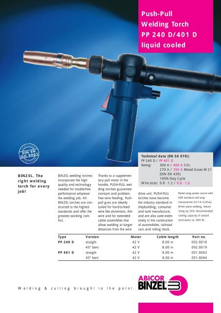 Push-Pull Welding Torch PP 240 D/401 D liquid cooled