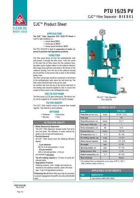 CJC Filter Separator PTU 15-25 DIESEL - KlassenHydraulics.com