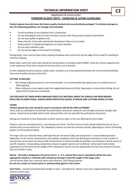 TECHNICAL INFORMATION SHEET - Ibstock