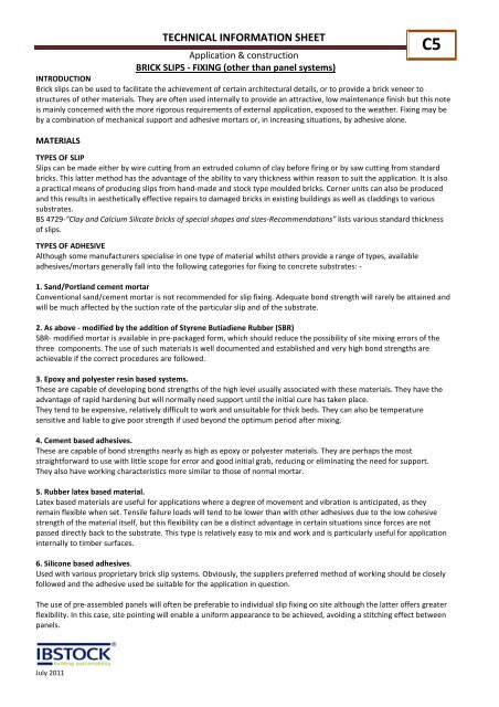 TECHNICAL INFORMATION SHEET - Ibstock