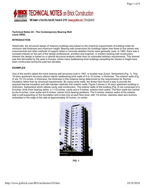 Tech Note 24 Brick Masonry Bearing Walls