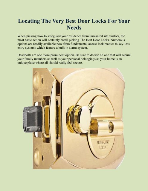 Locating The Very Best Door Locks For Your Needs