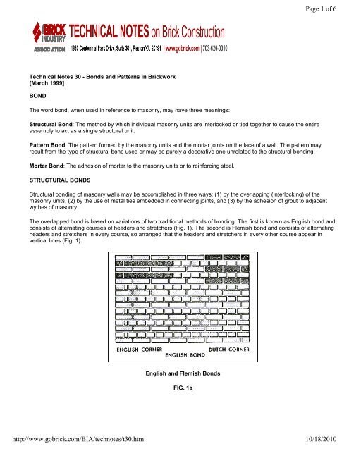 Tech Note 30 Bonds And Patterns In Brickwork