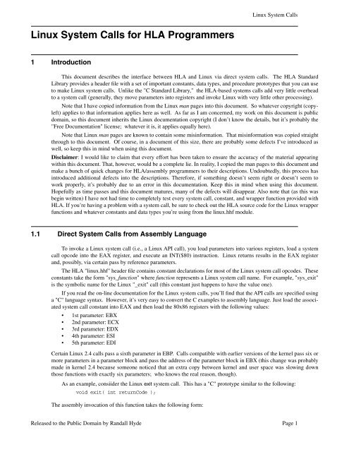 Linux System Calls for Assembly Language - Plantation Productions