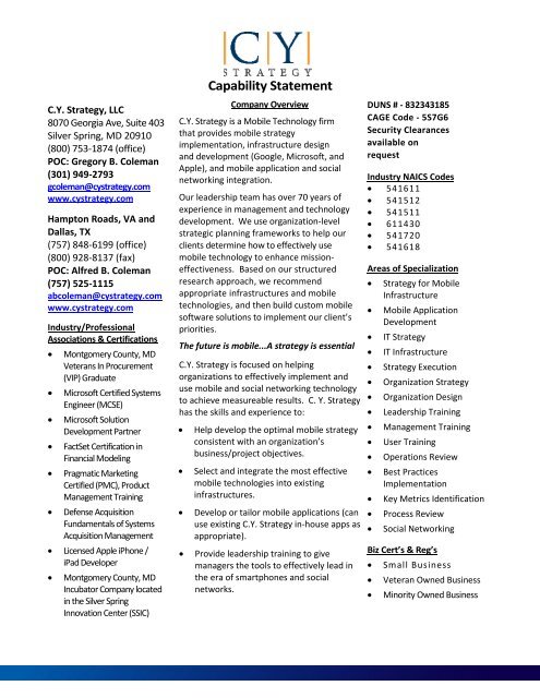 Capability Statement - CY Strategy