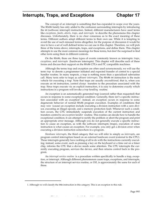 Interrupts, Traps, and Exceptions Chapter 17