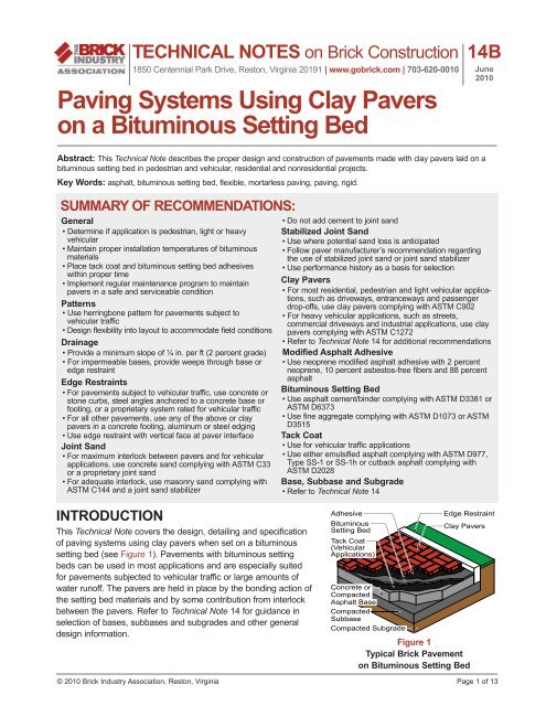 Paving Systems Using Clay Pavers on a Bituminous Setting Bed