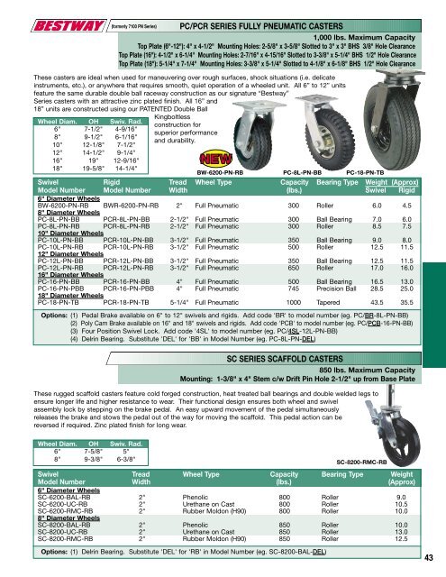 43 pc/pcr series fully pneumatic casters sc series scaffold casters