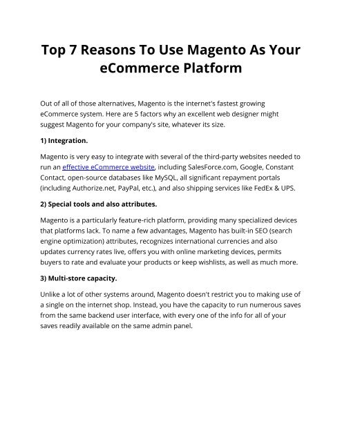 Top 7 Reasons To Use Magento As Your Ecommerce Platform