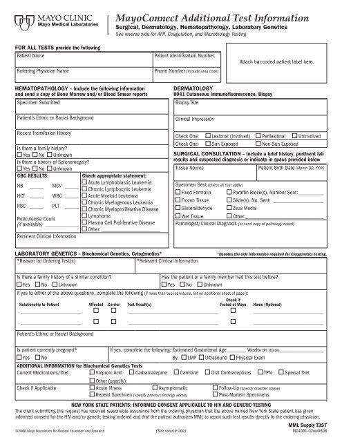 MML-MayoConnect Additional Test Info Forms - MC4091-02