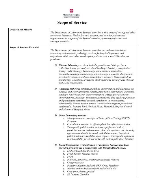 Scope of Service - Mayo Medical Laboratories