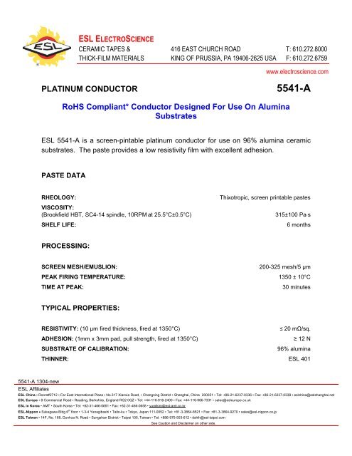 CERMET PLATINUM CONDUCTOR 5545 - ESL Electro-Science