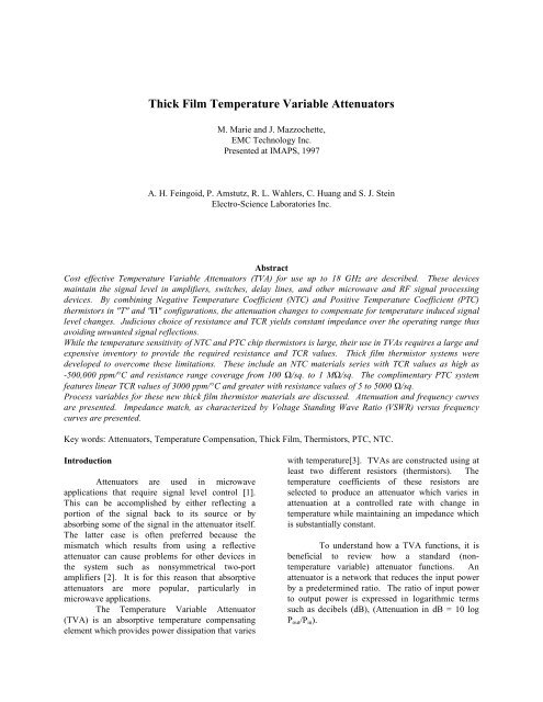 Thick Film Temperature Variable Attenuators - ESL Electro-Science