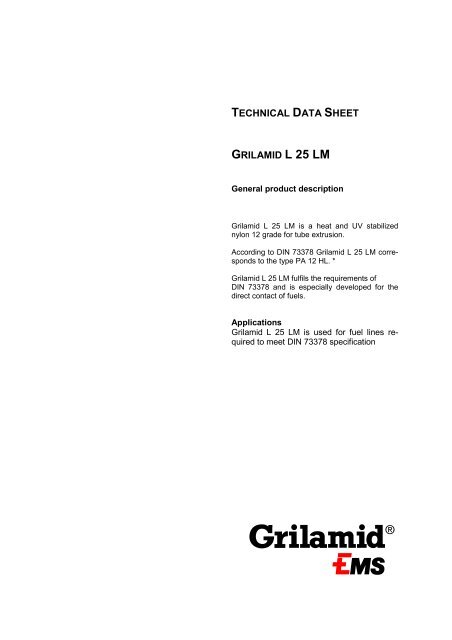 TECHNICAL DATA SHEET GRILAMID L 25 LM