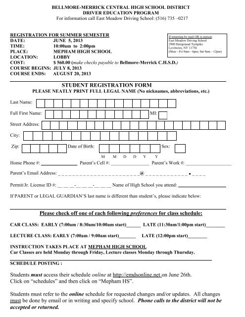 Driver Education Program - Bellmore-Merrick Central High School ...