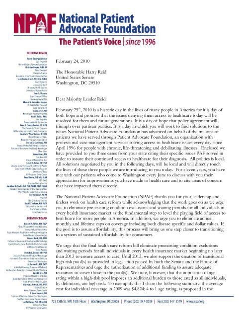 Read NPAF Letter - National Patient Advocate Foundation