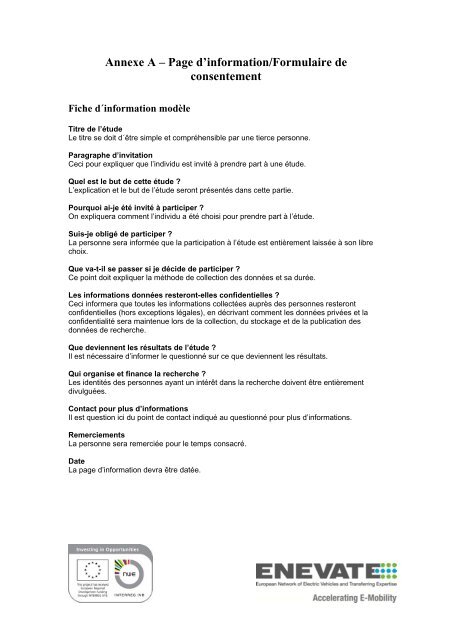 Page d'information/Formulaire de consentement - ENEVATE