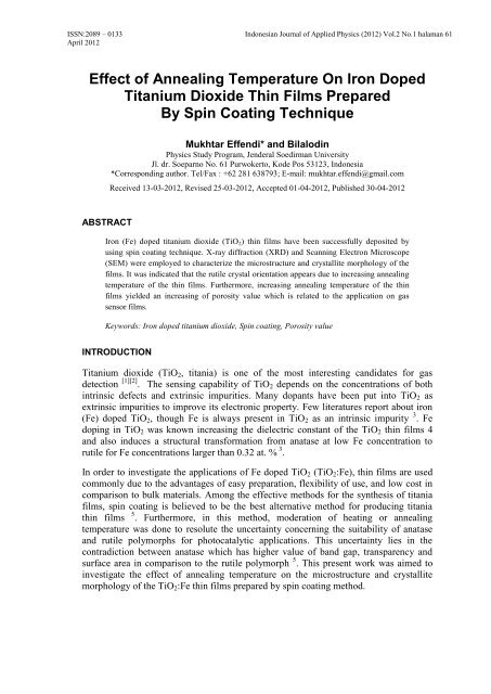 Effect of Annealing Temperature On Iron Doped Titanium Dioxide ...