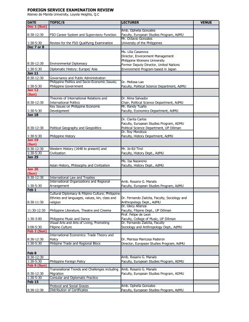 FOREIGN SERVICE EXAMINATION REVIEW