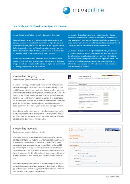 Les modules d'extension en ligne de moveon - QS unisolution