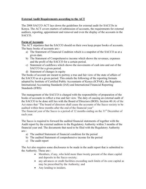 External Audit Requirements according to the ... - Kenya Sacco Net
