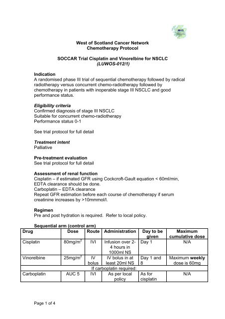 West of Scotland Cancer Network Chemotherapy Protocol SOCCAR ...