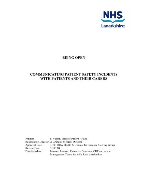 being open communicating patient safety incidents with patients and ...