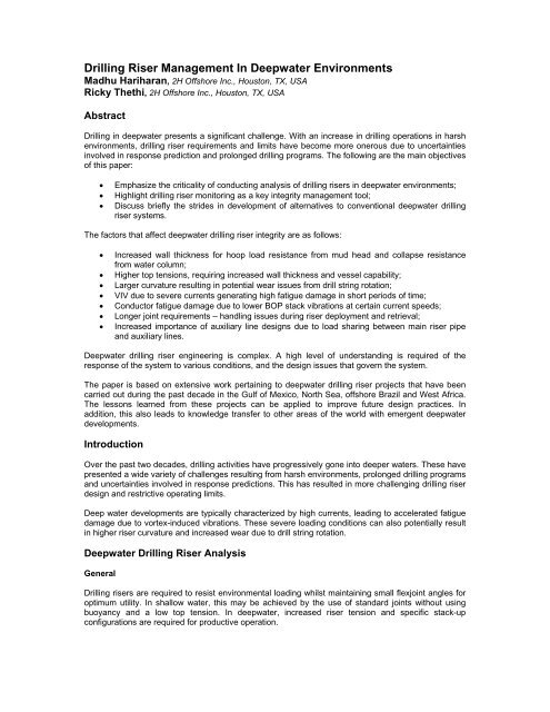 Drilling Riser Management In Deepwater Environments