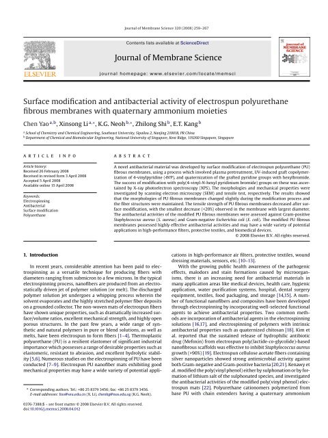 Surface modification and antibacterial activity of electrospun ...