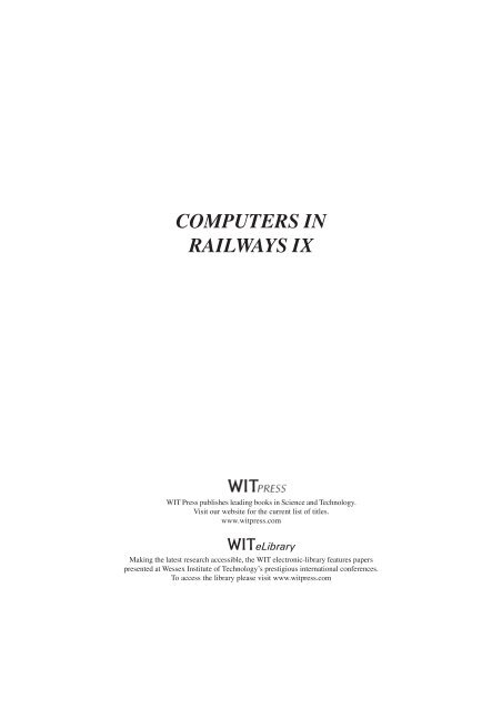 COMPUTERS IN RAILWAYS IX - WIT Press