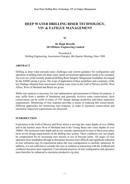 deep water drilling riser technology, viv & fatigue ... - 2H Offshore