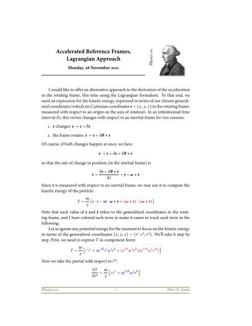 Accelerated Reference Frames, Lagrangian Approach - HMC Physics