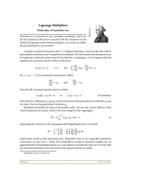 Lagrange Multipliers - HMC Physics